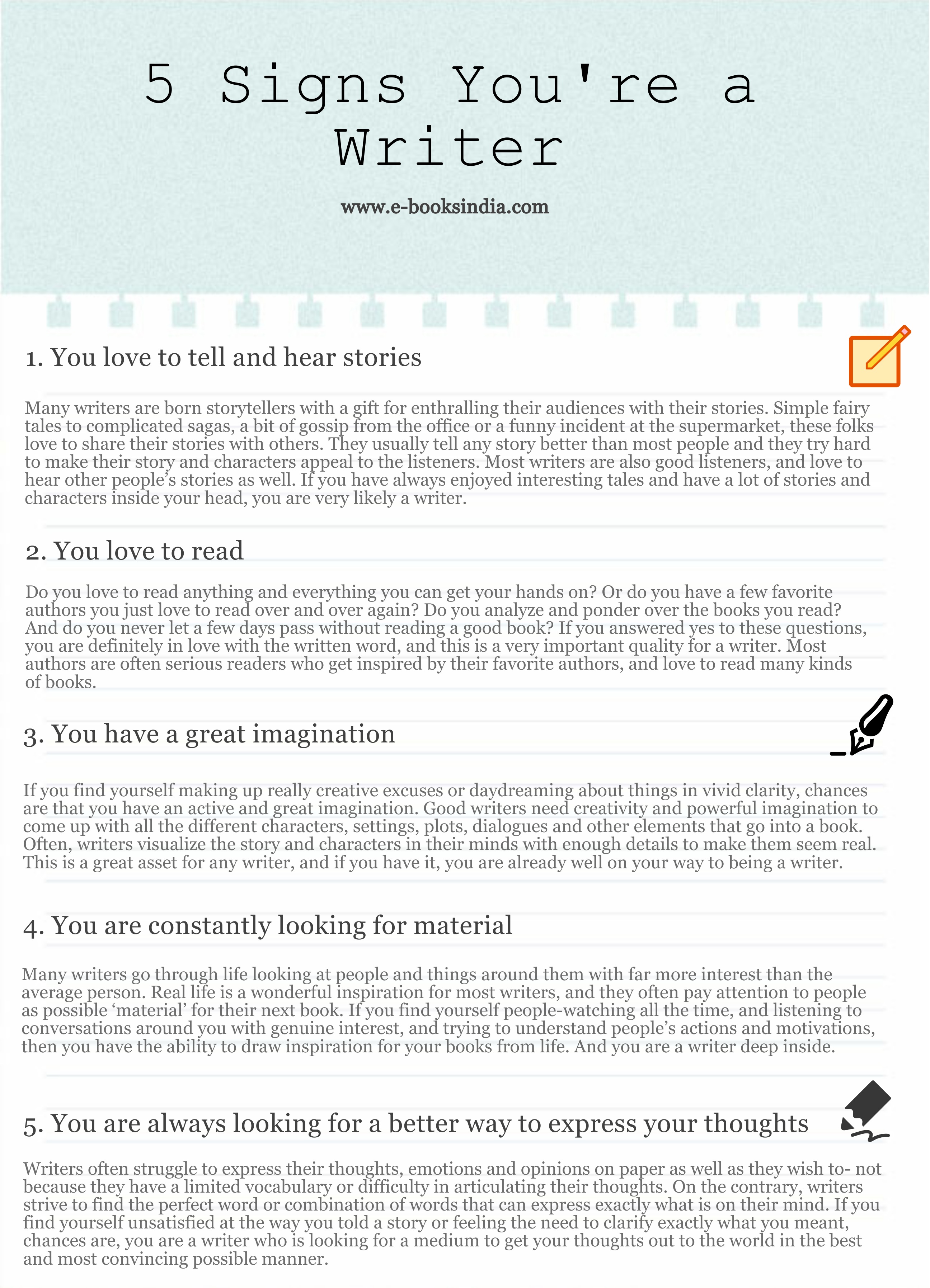 5 Signs You re A Writer Infographic Writing Tips Oasis A Website