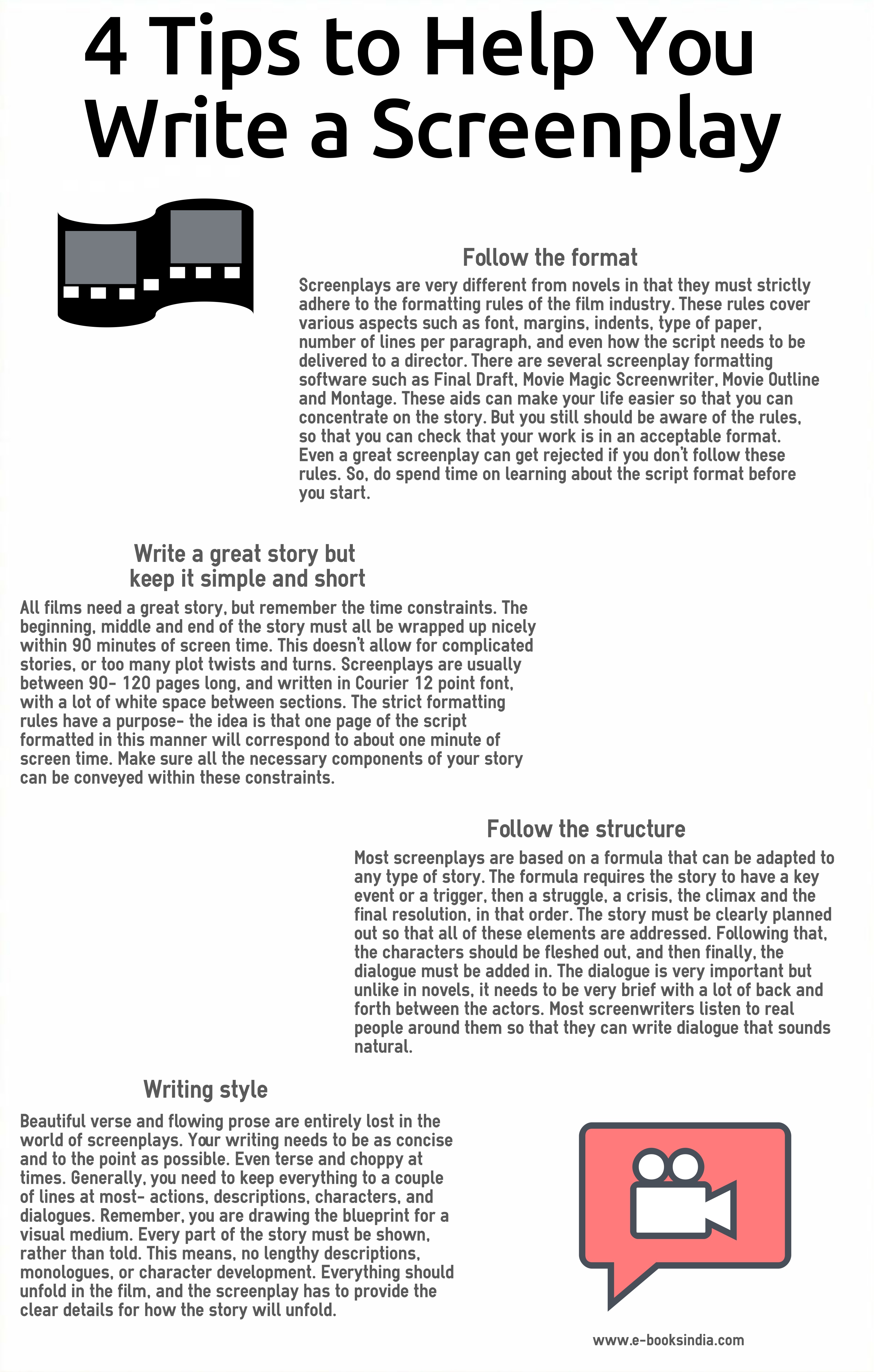 4 Tips To Help You Write A Screenplay Infographic Writing Tips Oasis